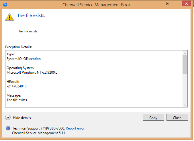 Error: The file exists. System.IO.IOException when launching the Rich ...