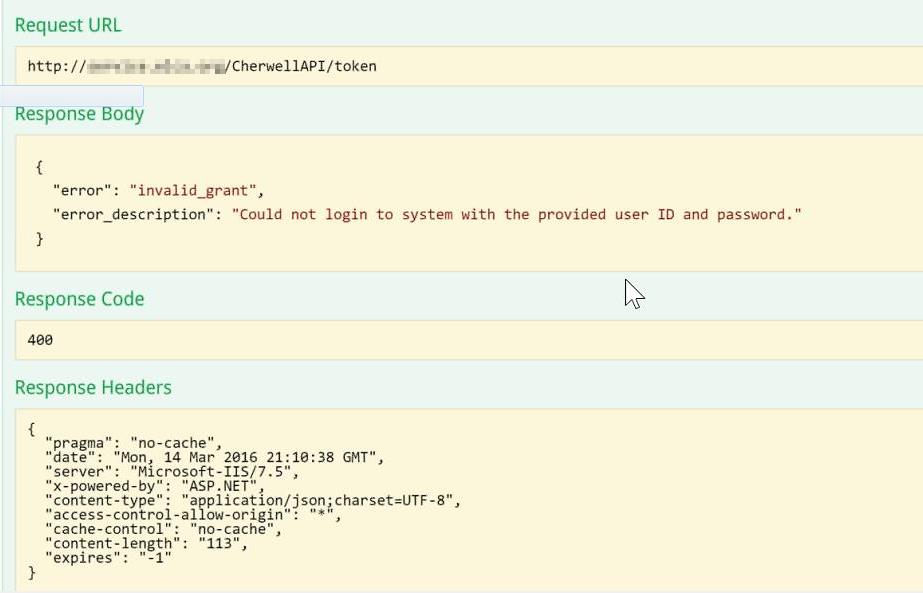 REST API to access Swagger error when using access token. "Could not log into the system with ...