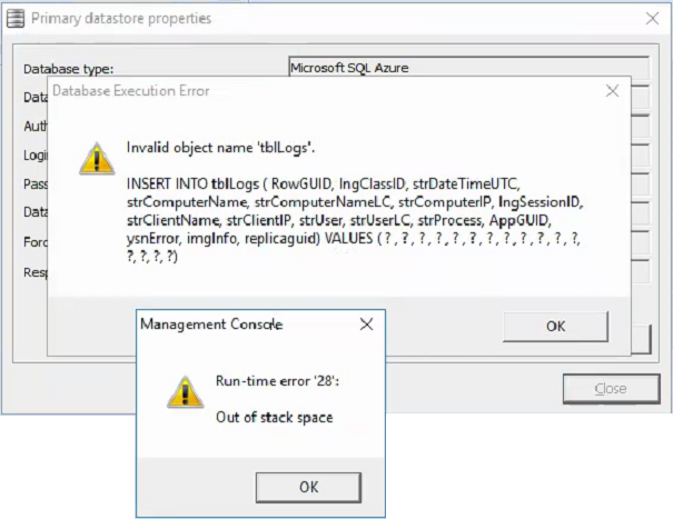Azure SQL Database Execution Error: Invalid object name 'tblLogs'. Run ...