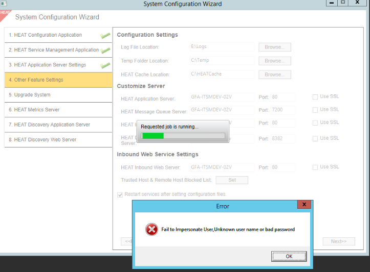 Error during install or upgrade - Fail to impersonate user, Unknown ...