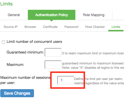 User Login Fails: Max Session Per User Limit Reached In Access Log.
