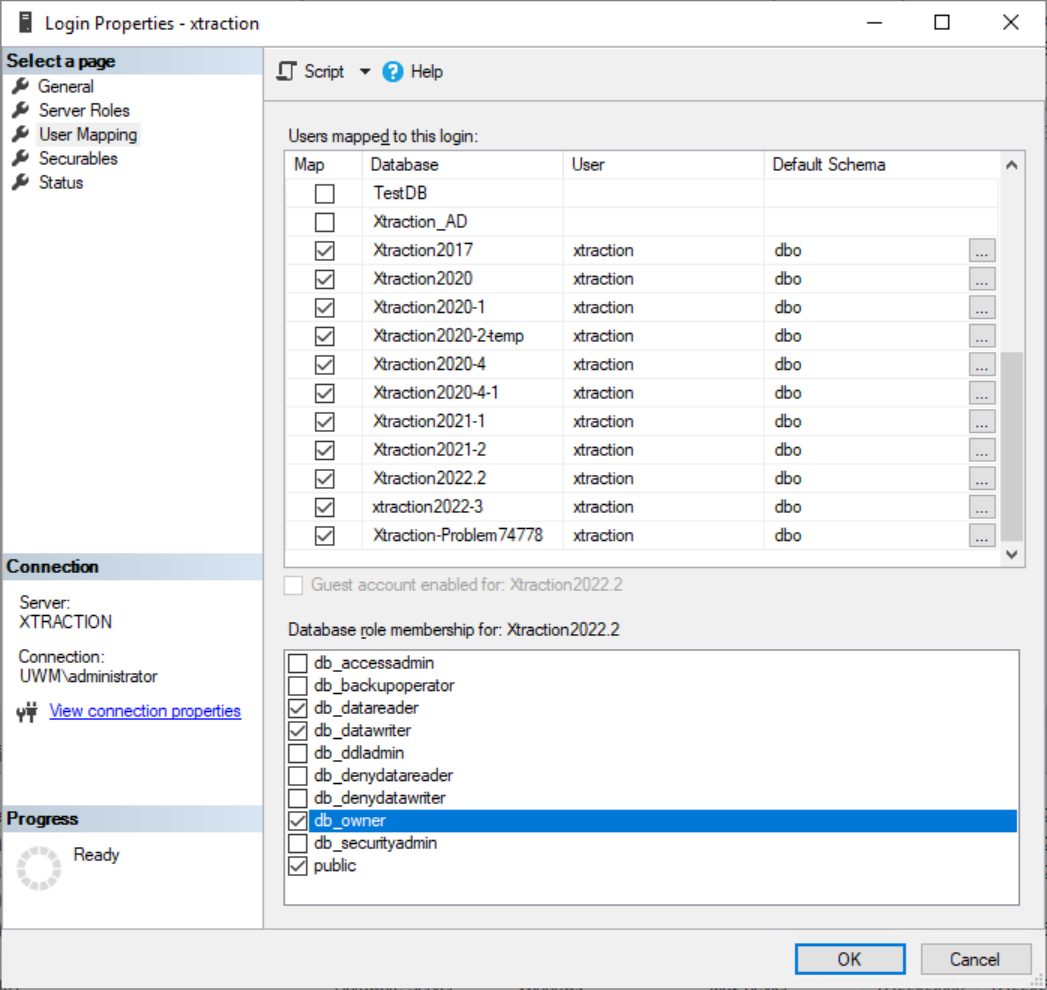 Xtraction Configuration - Database and User Setup